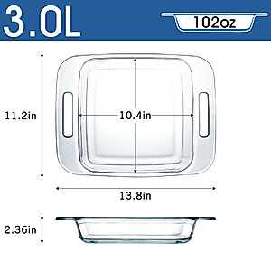 10in x 10in (3L-102 oz) Square Glass Baking Dish for Oven, Easy Grab Glass Baking Pan Oven Safe, Clear Microwave Oven Safe Glass Casserole Dish