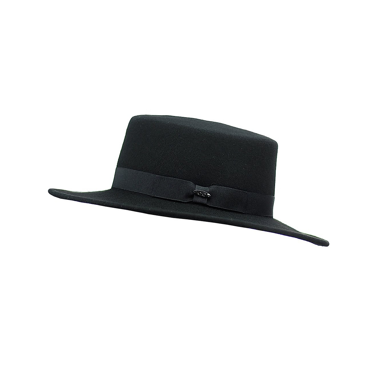 NYFASHION101 Wool Wide Brim Porkpie Fedora Hat w/Simple Band Accent - Black