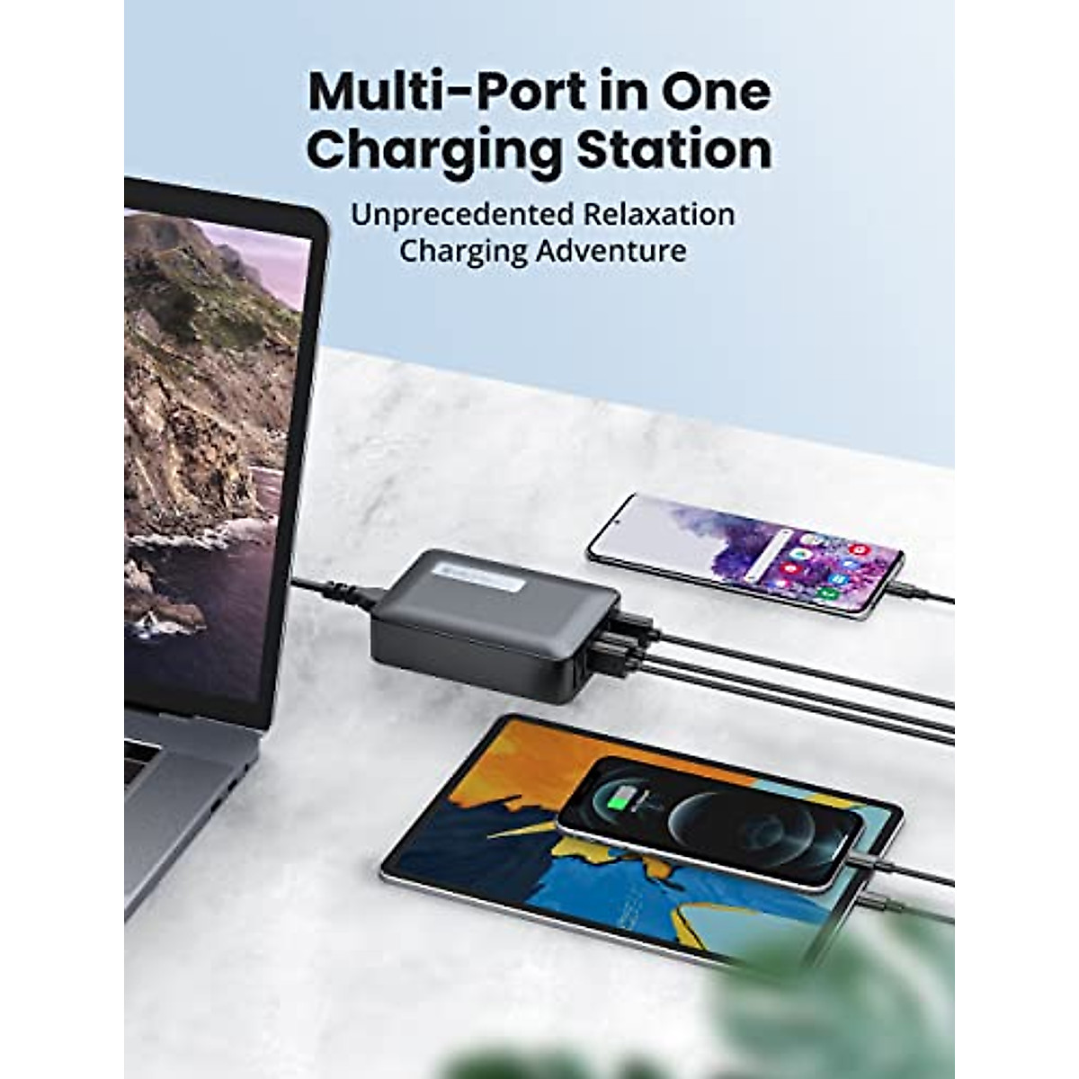 USB Charger Block, Evatronic 60W 12A 6-Port USB Charging Station Desktop USB Charging Hub with Multiple Port Compatible with iPhone 14 13 12 Pro Max Mini 11 X SE iPad Pro Air Galaxy S21 Tablet Black