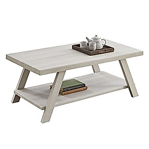 Roundhill Furniture Athens Contemporary Wood Shelf Coffee Table, White