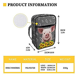Drydeepin Yellow Sunflower Cute Pig Print Women Bible Covers Large Bible Tote Handbags with Zippered Bible Study Supplies Lightweight Church Carrying Bag,Grey