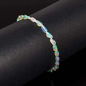 ZEMBIENCE Natural Ethiopian Opal Gemstones Bolo Bracelets, Plain Nuggets Beads, Silver Plated, Handmade, Libra Zodiac, Adjustable Slider. Statement, Gift for Women. Size 10"