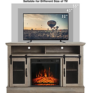 HOSEOKA 18" Electric Fireplace Insert 18" Electric Fireplace Modern TV Stand with Fireplace, Wood Entertainment Center with Storage, Wide Farmhouse Media Console Cabinet (Black, Single Fireplace)