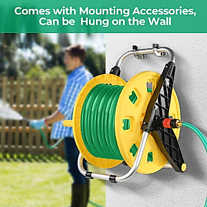 Portable Garden Hose Reel-Holds 131-Feet Hose Of 5/8-Inch,Wall/Floor Mounted 2 In1 Water Hose Holders For Outside With Hose Adapter For Outside Yard Lawn