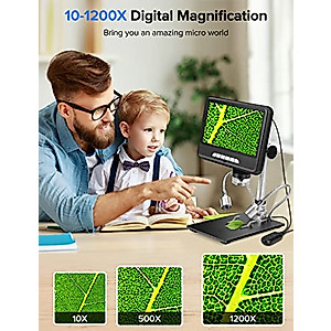 2K LCD Digital Microscope 1200X, Dcorn 7" 24MP HDMI Microscope, Soldering Coin Microscope with Lights, Extension Tube & 32GB Card Included, Coin Magnifier with Light