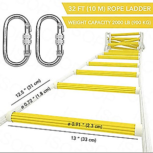 ISOP Emergency Fire Escape Rope Ladder 4 Story Homes 32 ft Innovative Solution - Unique Safety Ladder with Carabiners & Safety Cord & Safety Belt - Fast Deploy & Simple to Use - Compact & Reusable