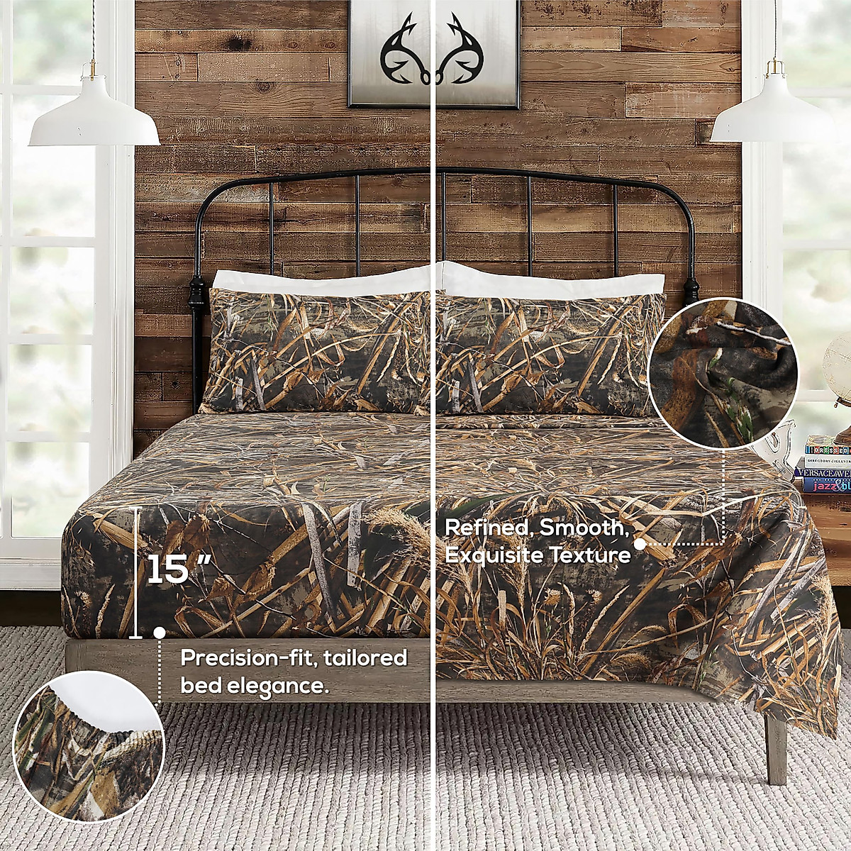 VISI-ONE Realtree Max-5 Camouflage Bed Sheets - 4 Piece Camo Bedding King - Premium Polycotton Hunting Sheet Set - Machine Washable Outdoor Bedding Set (King Size)