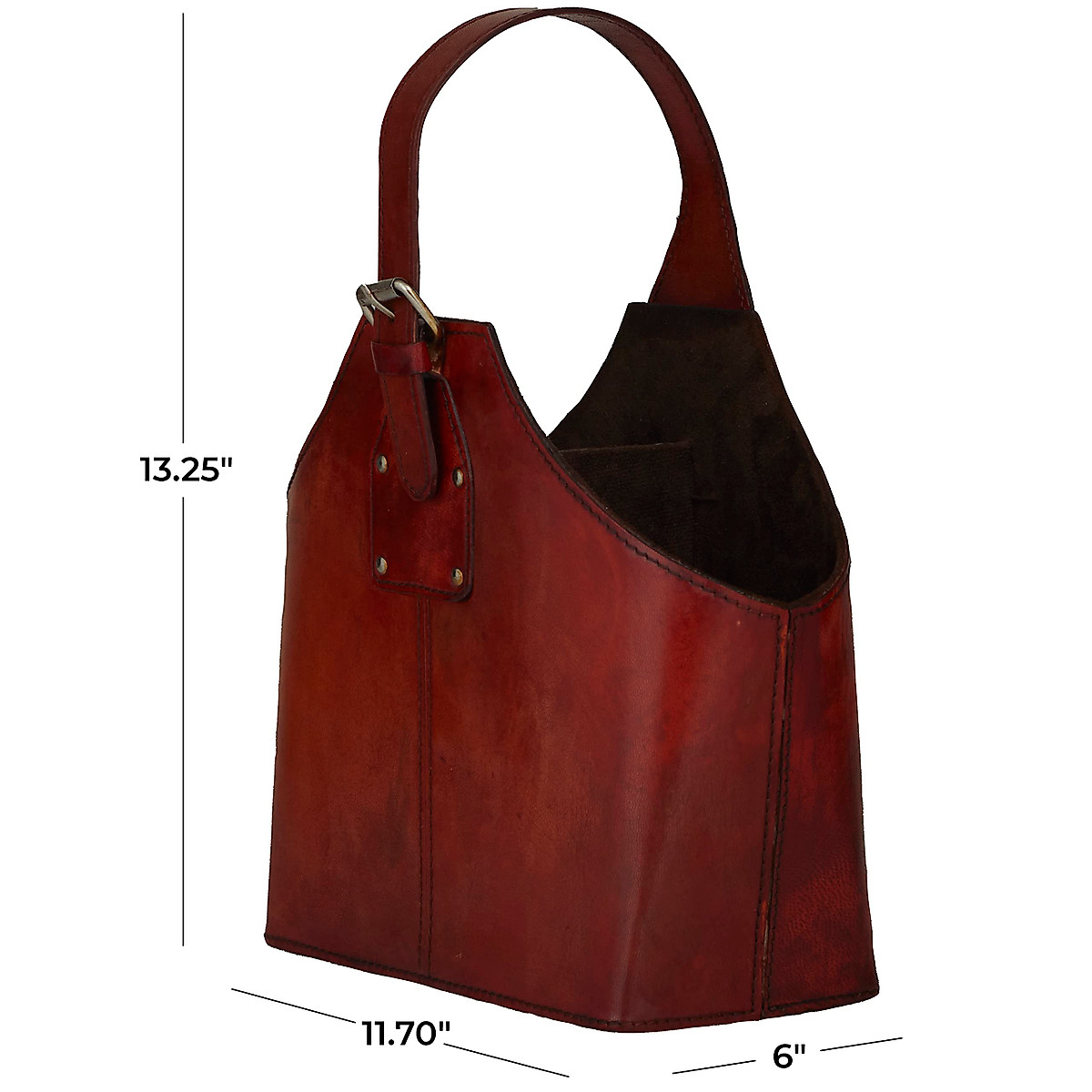 Deco 79 Leather 2 Bottle Wine Holder with Carrying Handle, 12" x 6" x 13", Red