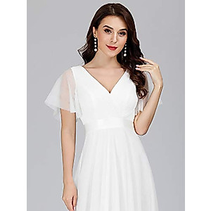 Ever-Pretty Women's A-Line V-Neck Empire Waist Backless Formal Dress Bridesmaid Dress Formal Dress White US14