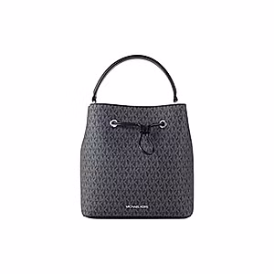 Michael Kors Large Suri Bucket Bag Tote Crossbody Black MK Signature Leather PVC