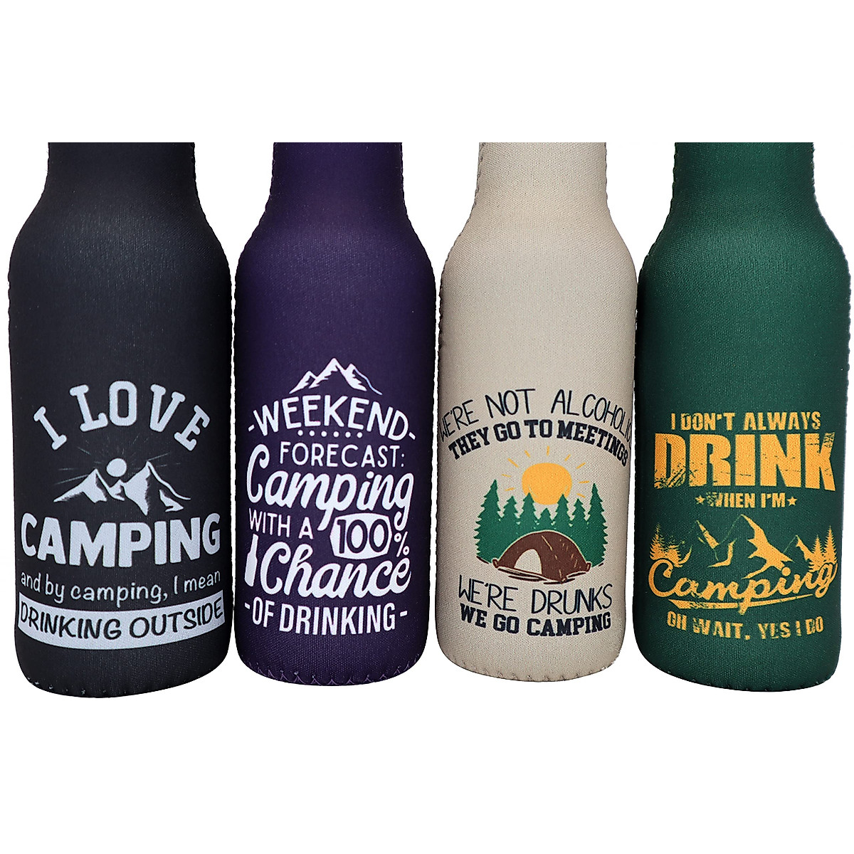 Camping Coolies Gifts for Men - Happy Camper Must Haves, Essential Camping Accessories, Small Useful Gifts for Couples Who Have Everything, 12 oz Bottle Coolies w Zipper,Insulated Bottle Cooler Sleeve