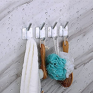 feliposi Towel Hook/Adhesive Hooks - Wall Hooks for Coat/Robe/Towels Stick on Bathroom/Kitchen 4-Pack, Waterproof Aluminum Alloy (Silver)