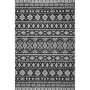 nuLOOM Madlyn Tribal Machine Washable Ultra Thin Area Rug, 4' x 6', Charcoal
