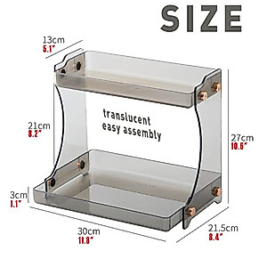 2 Layers Clear Countertop Makeup Organizer and Storage, Cosmetic Storage Tray, Vanity Trays Holder, Perfume Display Rack, Nail Polish Organizer, Assemble Easily, Hard Shell, Elegant, Gray