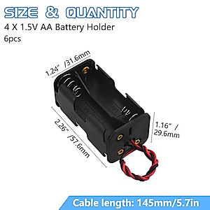 WMYCONGCONG 6 PCS 4 x 1.5V AA Battery Holder Case Box with Black Red Wire Leads