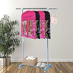 Jitony 4 PCS Wig Storage Bags with Hangers, Portable Wig Storage Bags, Wig Piece Storage Bags, Store Wigs Prevent Dust and Moisture, Black and Rose red, 8 Piece Set