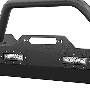 EYOUHZ Front & Rear Bumper with Spare Tire Carrier Compatible with 2007-2018 Jeep Wrangler JK JKU Unlimited w/Winch Plate, Paintable Armor, License Plate Bracket, Hitch Receiver, LED Lights & D-rings
