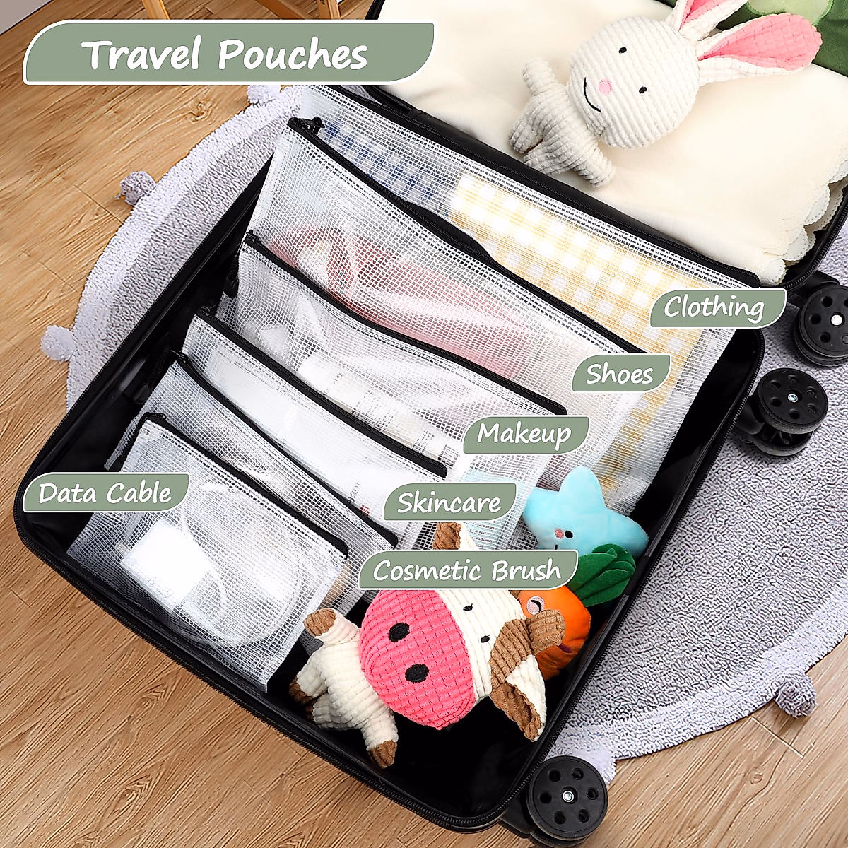 Smarpau Plastic Mesh Zipper Pouch Document Bag, 12 Pack Waterproof Zip File Folders for Office Supplies and Travel Storage (A6-9.4x4.7in, Black)