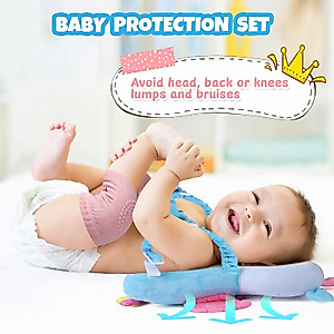 shuangjishan Baby Head Protector & Baby Knee Pads Crawling Adjustable Toddler Head Protection Cushion (Blue Unicorn)