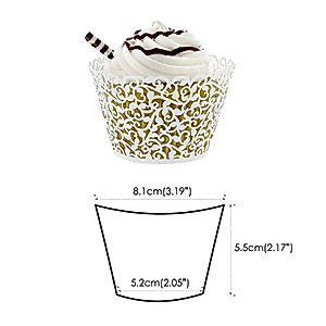 GOLF 100Pcs Cupcake Wrappers Artistic Bake Cake Paper Filigree Little Vine Lace Laser Cut Liner Baking Cup Wraps Muffin CaseTrays for Wedding Party Birthday Decoration (White)