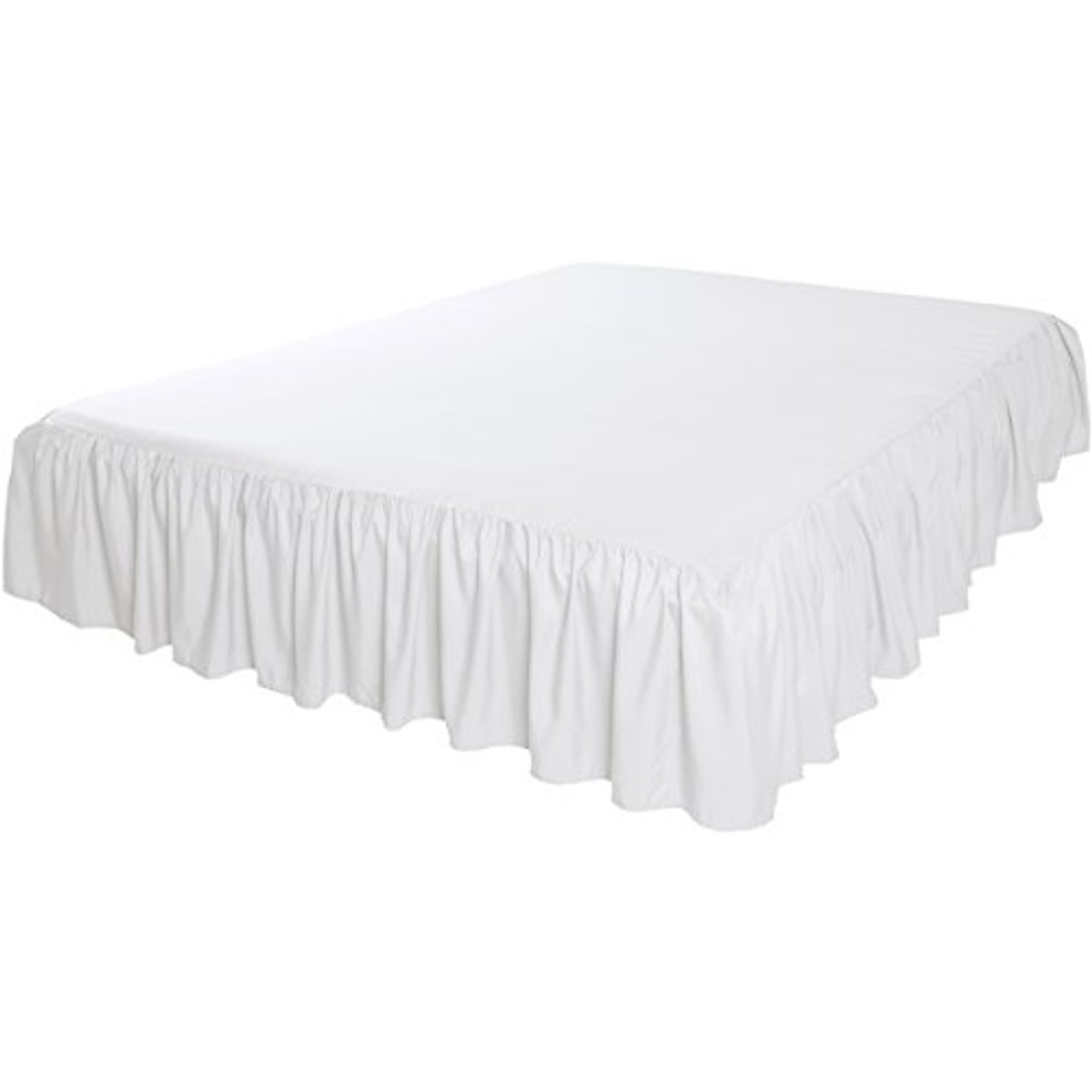 Amazon Basics Lightweight Ruffled Bed Skirt, Classic Style, Soft and Stylish 100% Microfiber With 16" Drop, Queen, Bright White, Solid