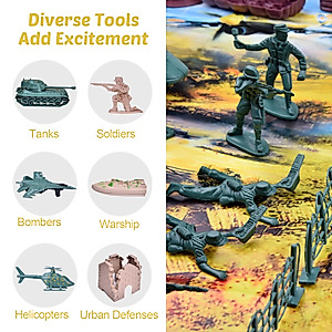FUN LITTLE TOYS 180PCS Army Men Action Figures Army Toys of WW 2, Toy Soldiers, Military Playset with a Map, Toy Tanks, Planes, Flags, Soldier Figures, Fences & Accessories Xmas Decoration