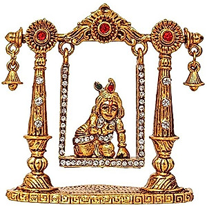 SKYSHOPPINGHUB Metal Bal Gopal Idol On Jhula Car Dashboard Mandir Pooja Home 7 cm Pack of 1 Pcs