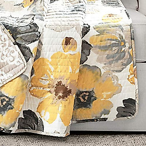 Lush Decor Leah Reversible Throw Blanket, 60" x 50", Yellow & Gray