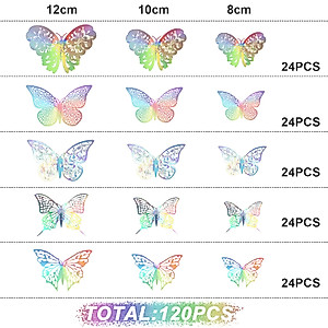 120 Pieces 5 Styles 3D Butterfly Birthday Party Decorations 3 Sizes Butterfly Wall Decals Sticker for Girls Baby Shower Weddings Themed Party (Holographic White)