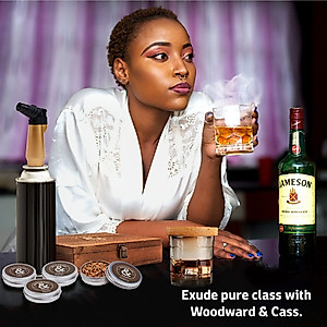 Woodward & Cass Whiskey Smoker Kit with Torch - 8 Piece Set - Drink Smoker Infuser Kit with Wood Box, Torch, Smoker, 4 Wood Chip Flavors, and Recipe Booklet - Bourbon Smoker Kit for Drinks