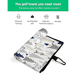 Golf Towel Christmas Grey Xmas Tree White,Waffle Pattern Microfiber Club Cleaner Golf Towels with Carabiner Clip for Women Men Dad,Winter Snowflake Cedar Golf Towel for Golf Bags Accessories,24x16in