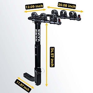 Bike Car Rack, 3 Bicycles Rack Mount Carrier with 2 in. Hitch Receiver, 143LBS Capacity Stable Steel Frame with Foldable and Tilt-Away Modes for Car SUV Truck Vans, Easy Assembly, Safe Locking, Black