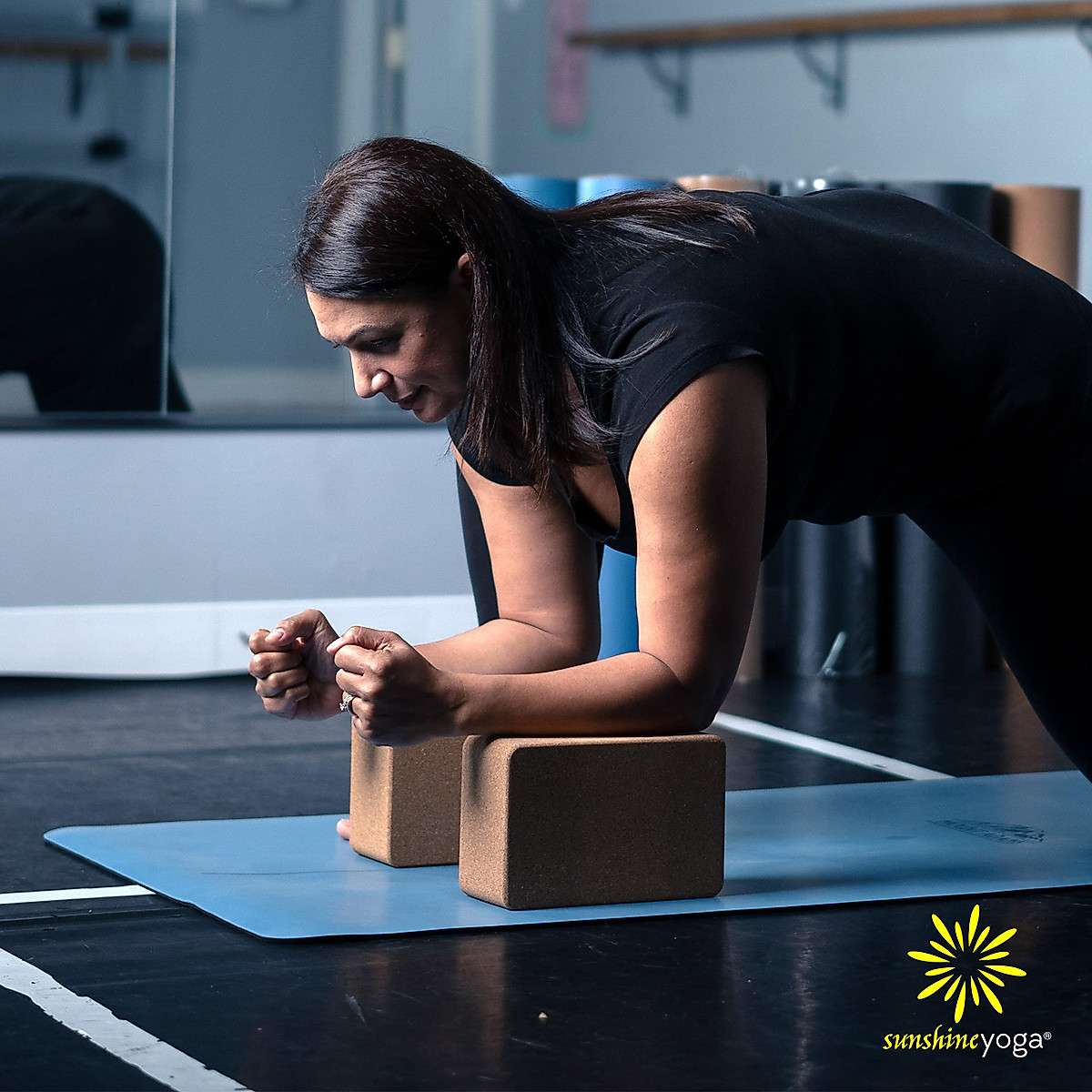 Sunshine Yoga 4" Cork Yoga Block, 6 Pack Bulk Yoga Blocks, Firm and Supportive Yoga Brick for Stretching, Pilates, and Workout, Balance Exercise Block for Schools and Studios, 4" x 6" x 9"