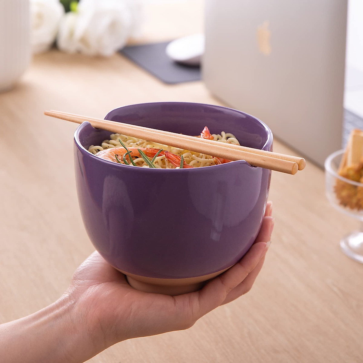 GBHOME Ceramic Ramen Bowls with Chopsticks, Cute Japanese Ramen Bowls Set of 2 for Ramen,Soup,Pho,Noodles, House-warming Wedding Birthday Gift, Microwave & Dishwasher Safe, 20 Ounces