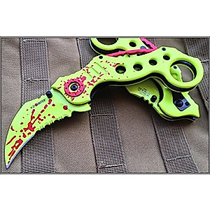 TACTICAL SPRING ASSISTED NEON GREEN KARAMBIT KNIFE POCKET CLIP - 5" CLOSED by ProTactical'US