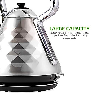 OVENTE Electric Kettle Hot Water Boiler Stainless Steel 1.7 L Automatic Shut-Off 1500W Cleo Collection Cool Touch Handle Portable Brew Coffee Maker Tea Heater w/ Boil Dry Protection Brushed KS755BR