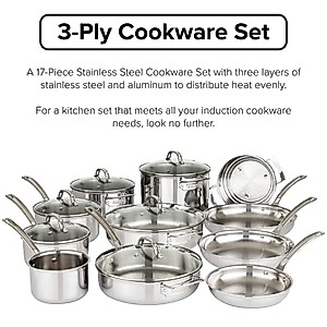Viking Culinary 3-Ply Stainless Steel Cookware Set, 17 piece | Includes Pots & Pans, Steamer Insert & Glass Lids | Dishwasher, Oven Safe & 304 Stainless Steel Kitchen Utensil Set