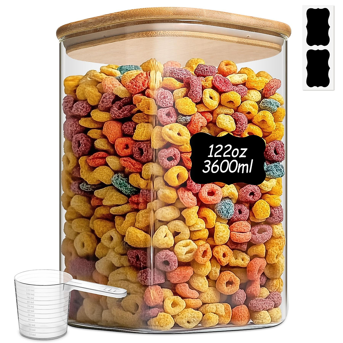 ComSaf 122 oz Glass Food Storage Containers, Cereal Storage Containers with Airtight Lids, Large Square Glass Jars with Bamboo Lids, for Rice, Pasta, Oats, Grains, Coffee Beans