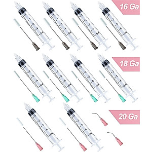 Injection Syringe 5ml Blunt Tip Syringes Luer Lock 16Ga 18Ga 20Ga Blunt Needle with Caps, for Epoxy Resin Oil Glue Ink Injector Craft Paint Industrial adhesives sealants lubricants Lab Science