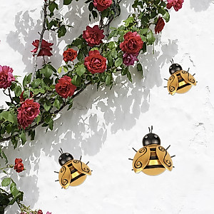 YIYA 3 PCS Metal Bee Wall Decor Bee Wall Art Decor for Outdoor Garden Lawn Fences Decor Office Bedroom Livingroom Home Decor