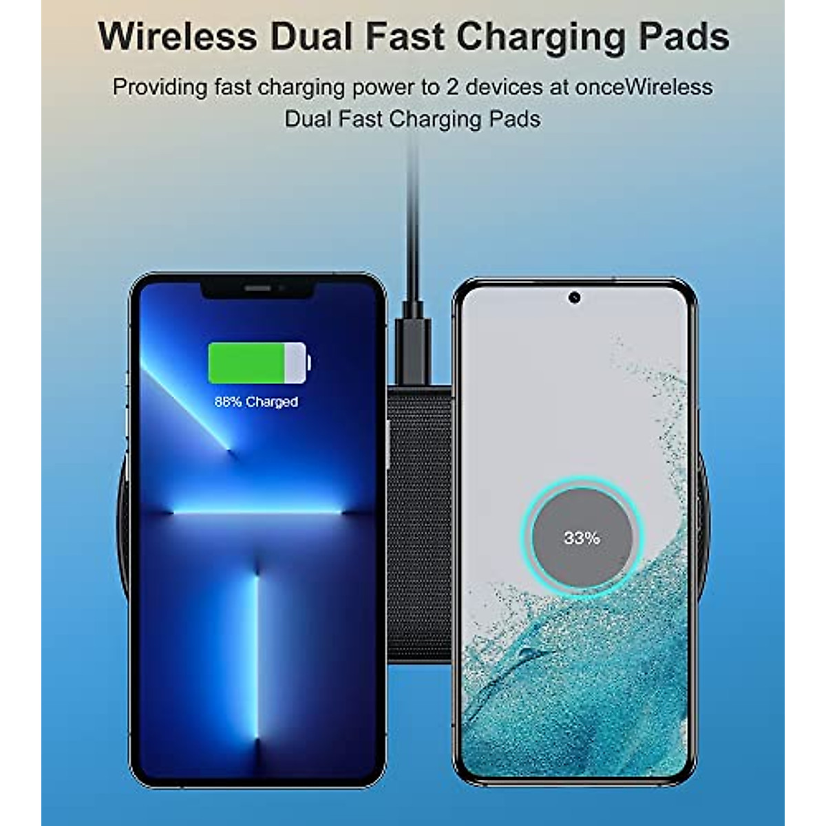 Dual Wireless Charger, GuMosh Wireless Charging Pad for Multiple Devices, Fast Wireless Charging Mat for iPhone 14 13 12 11 Pro Max/14 Plus/Mini, Galaxy S22/S21/S20, Airpods 3/2/Pro,Qi-Enabled Phones