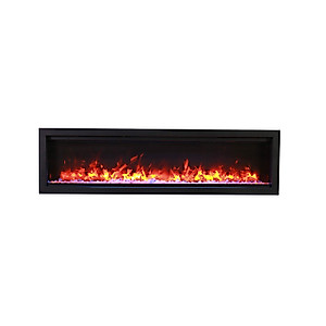 Amantii SYM-60-BESPOKE Symmetry Series Bespoke 60-Inch Built-in Electric Fireplace with Remote, Ice Media, Black Steel Surround