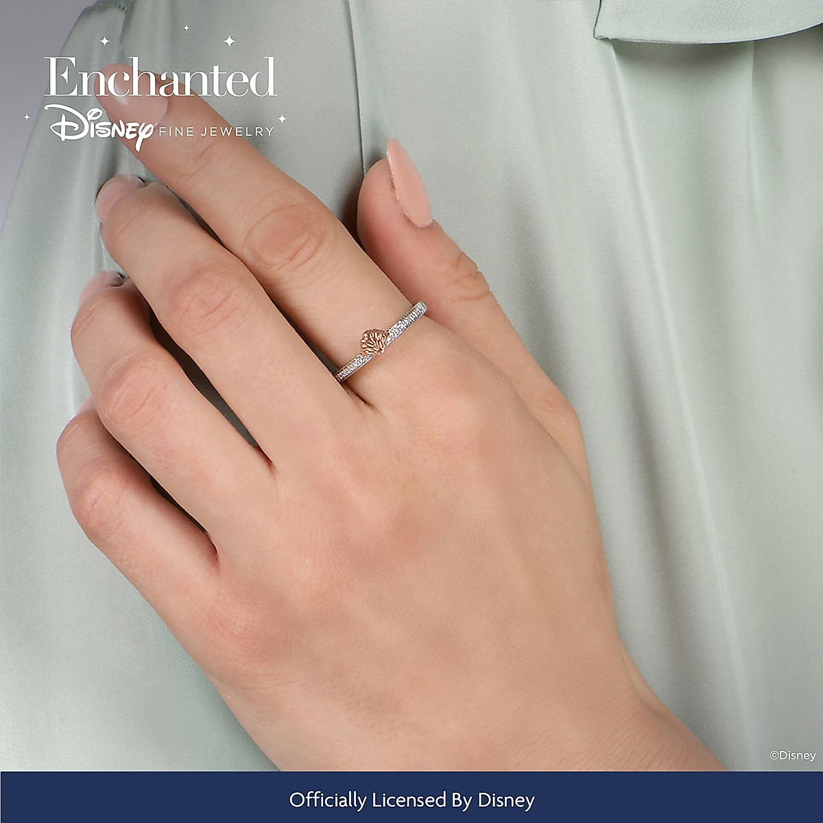 Jewelili Enchanted Disney Fine Jewelry Sterling Silver and 10K Rose Gold 1/10 CTTW Diamond Ariel Ring size 6