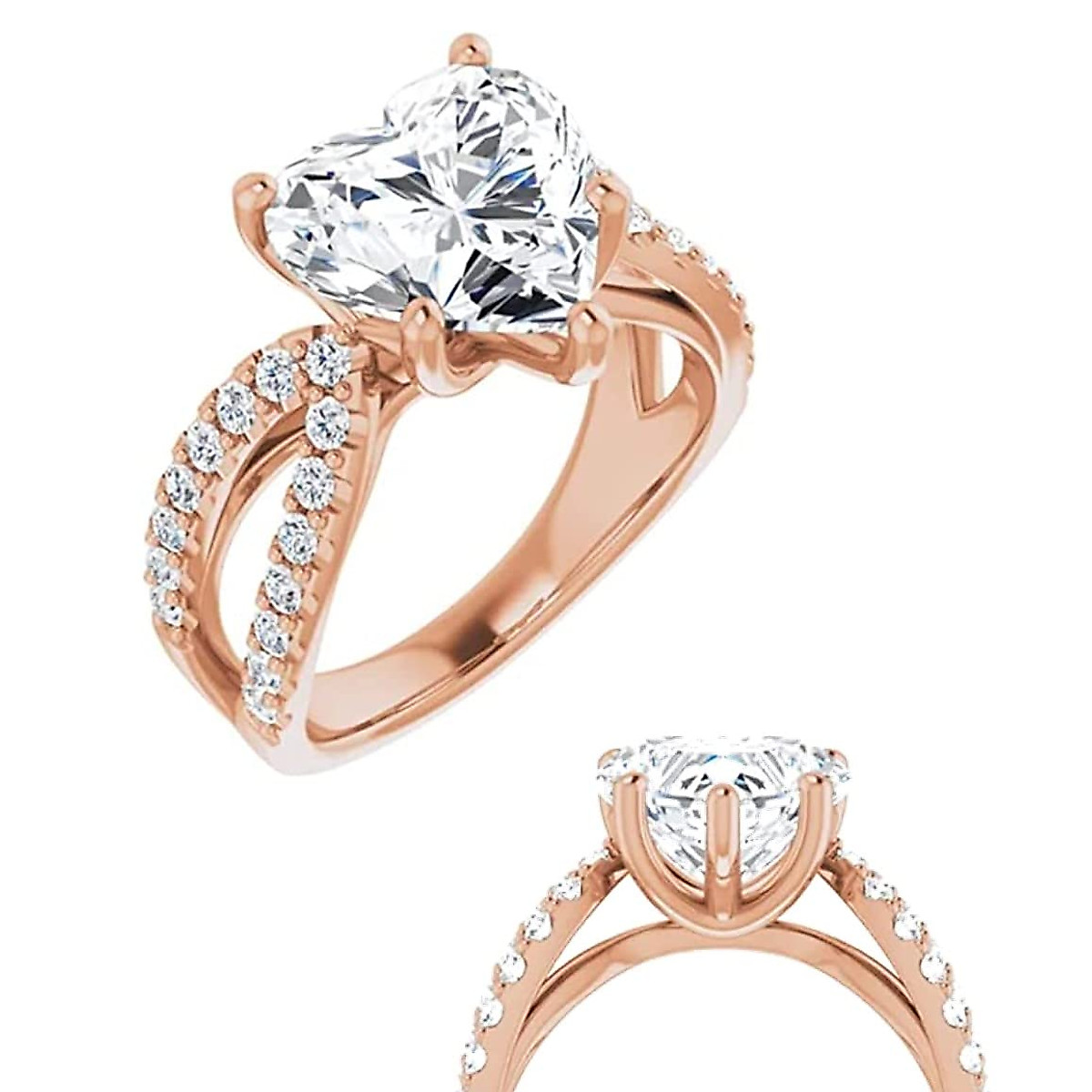 14K Gold Handmade 4 CT Heart Cut VVS1 Colorless Moissanite Engagement Rings for Women Bridal Set Moissanite Wedding Rings for Gifts (Rose Gold, 7.5)