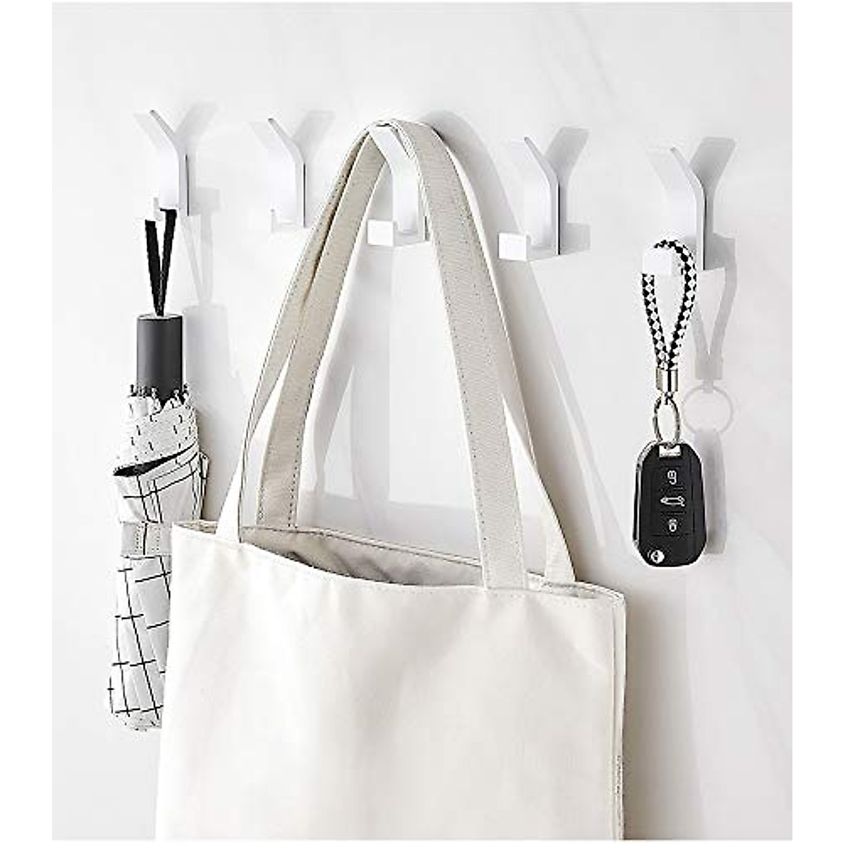 Emma Rose Home Chloe Double Hook, Heavy Duty Wall Hook Without Nails Waterproof Aluminum Hooks for Hanging Bathroom Kitchen Office-2 Pack Wall Hook (White)