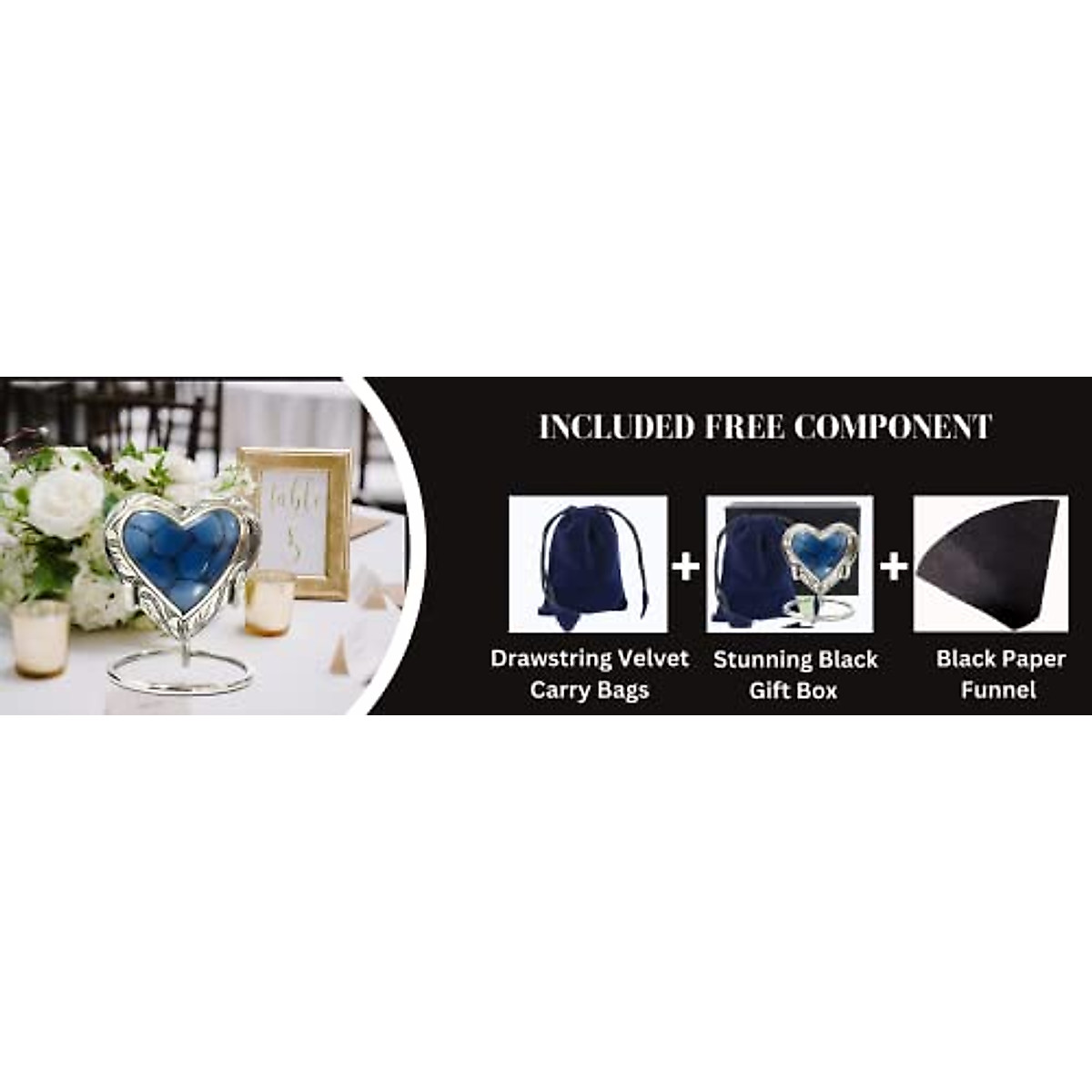 THE ASCENT MEMORIAL Small Love Heart Urn for Human Ashes | Mini Keepsake Funeral Ash Container for Human Remains with Display Stand, Velvet Carry Bag, Paper Funnel and Beautiful Gift Box