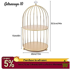 Gdrasuya10 Metal Makeup Organizer Birdcage Cosmetic Storage Rack Makeup Shelf 2 Tier Bird Cage Perfume Dessert Cupcake Rack Bathroom Storage Rack Golden