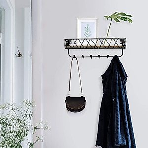 ANRXNCY Decorative Key and Mail Holder for Wall, Wall Mounted Entryway Floating Shelf with 5 Key Hooks, Decorative Metal Wire Mesh Key Holder with Shelf for Wall, Entryway, Bathroom, Office