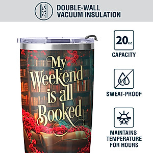 Bad Bananas Gifts for Book Lovers - 20oz Stainless Steel Tumbler - My Weekend is All Booked - Petals - Bookish Gifts for Women