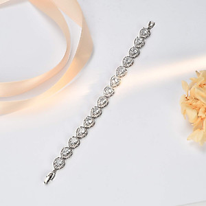 SWEETV Teardrop Wedding Bridal Bracelets for Brides, Crystal Rhinestone Cubic Zirconia Tennis Bracelets for Women Prom, Bridal Jewelry, Silver